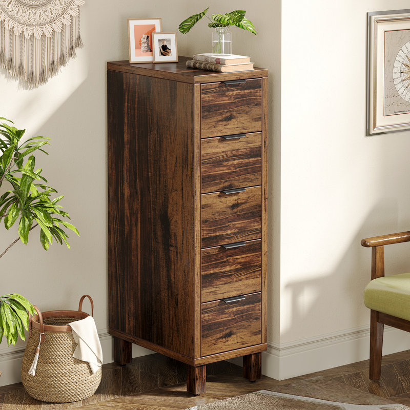 Gracie Oaks 5 Drawer Storage Cabinet Narrow Tall Drawer Dresser Makeup Vanity Storage Unit Wayfair